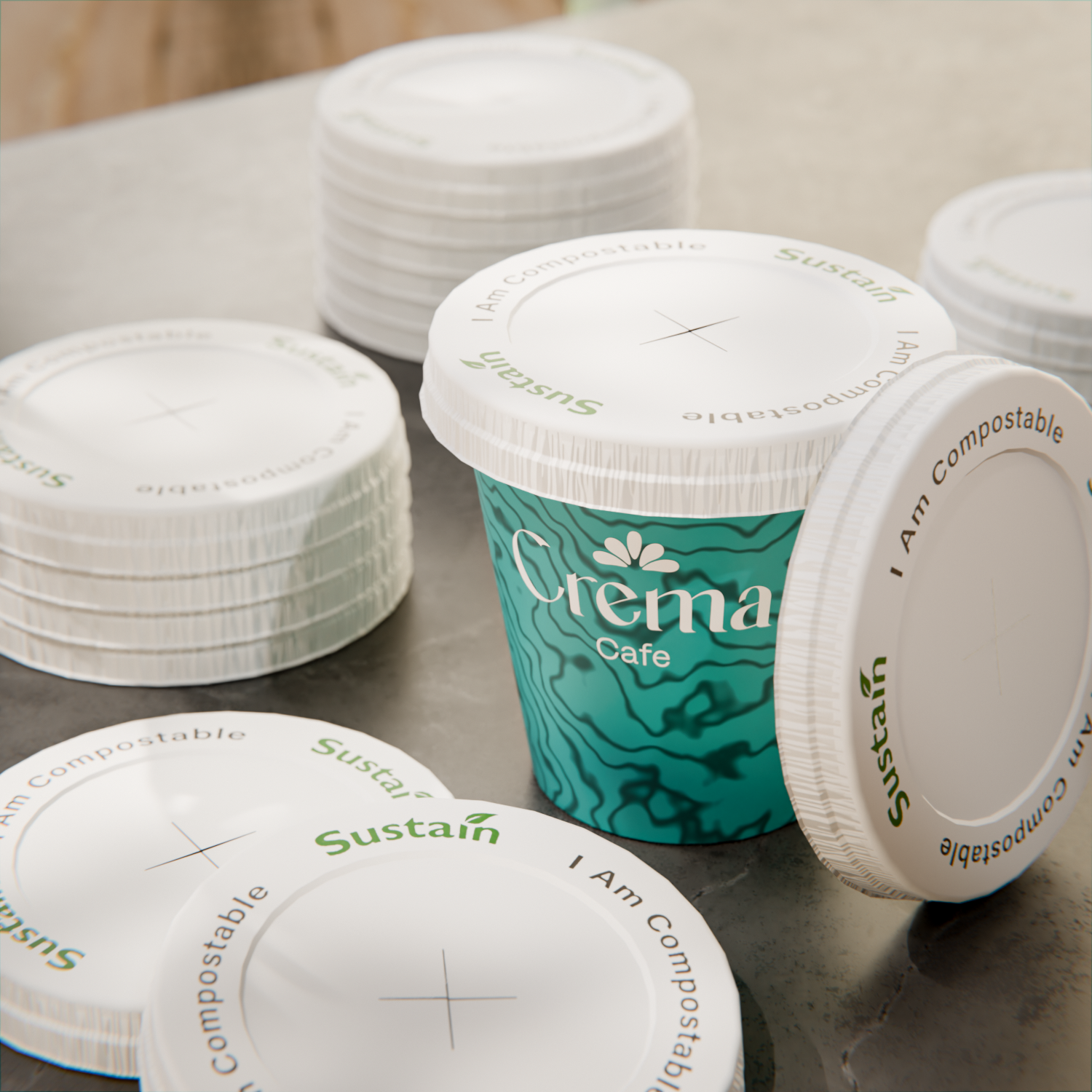 White Paper Cold Cup Flat Lid - Fits 9, 12, 16, 20 and 22 oz, PLA Lini ...